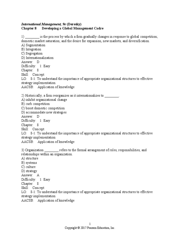 Chapter 8 Developing A Global Management Cadre: International ...