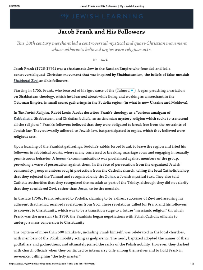 Jacob Frank and His Followers - My Jewish Learning | PDF | Jews And ...