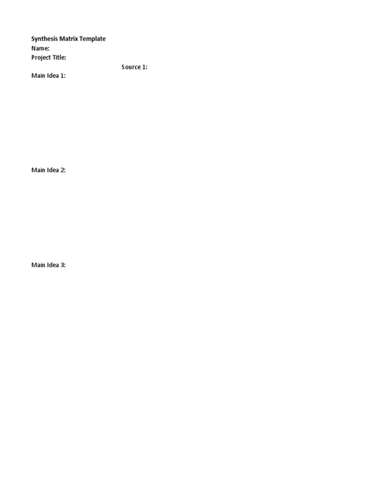 Name: Project Title: Source 1: Main Idea 1:: Synthesis Matrix Template ...