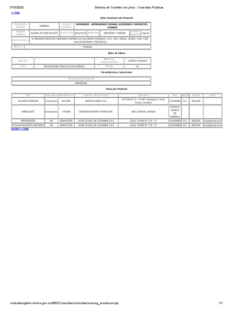 Invima Aspirador Thomas | PDF