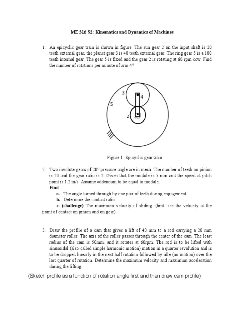 Kinematics and Dynamics of Machines Problems | PDF | Gear | Applied And ...