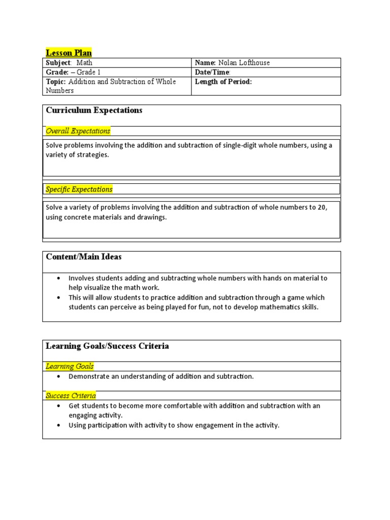 Grade 1 Addition Lesson Plan | PDF | Lesson Plan | Behavior Modification