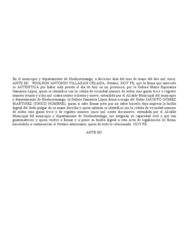 Acta Notarial de Legalizacin de Firma A Ruego | PDF