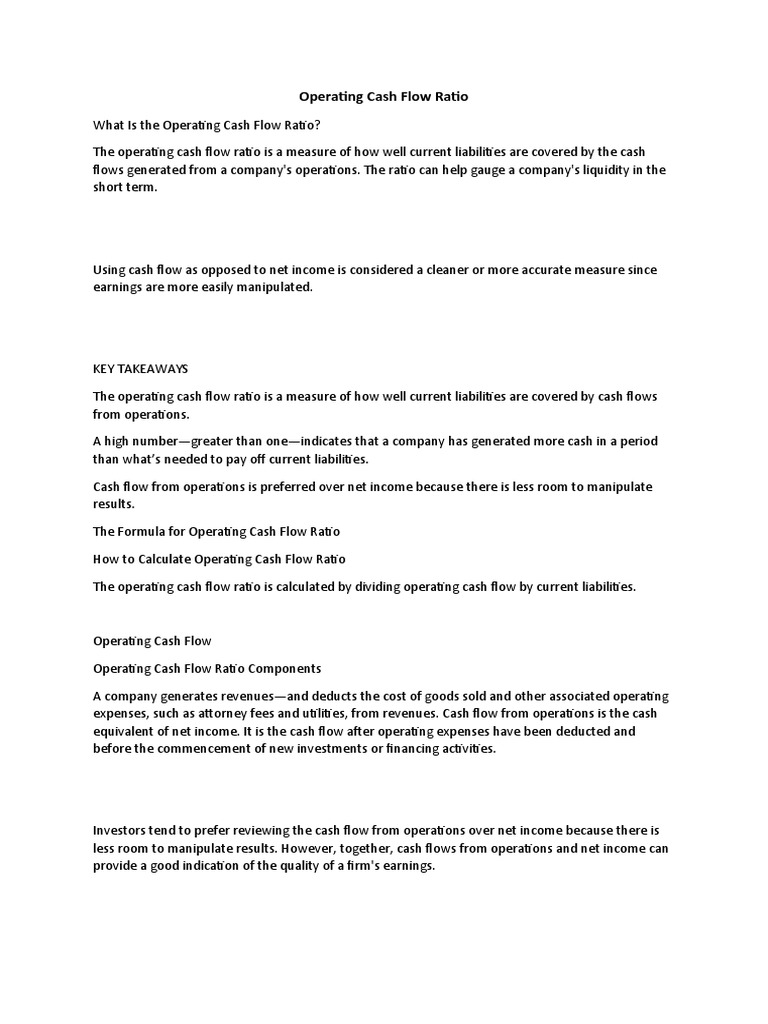 Operating Cash Flow Ratio | PDF | Net Income | Depreciation
