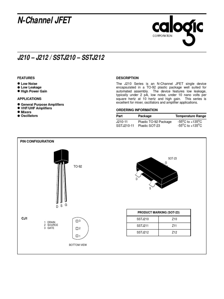N-Channel JFET: J210 - J212 / SSTJ210 - SSTJ212 | PDF | Field Effect ...