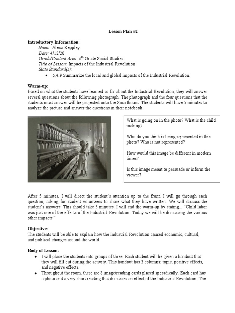 Impacts of the Industrial Revolution | PDF | Photograph | Lesson Plan