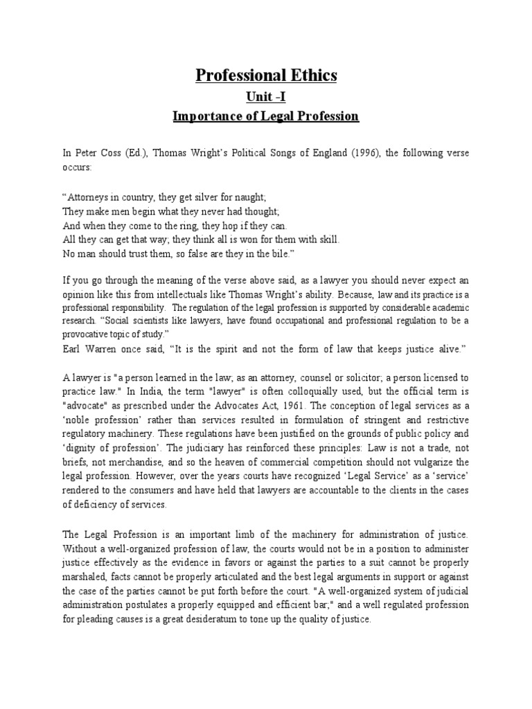 Professional Ethics Notes | PDF | Advocate | Barrister