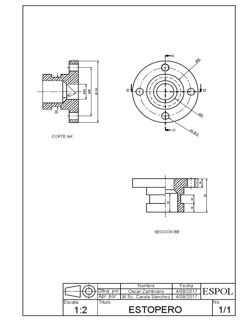Diseño de un estopero con dimensiones y especificaciones técnicas | PDF