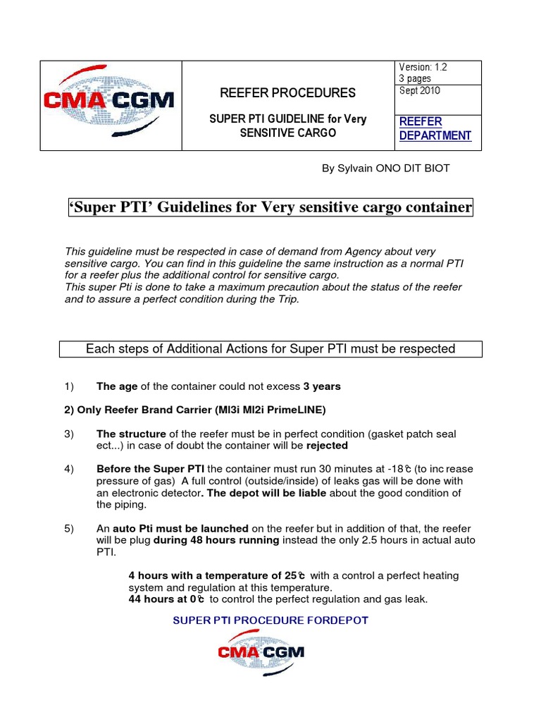 Super PTI' Guidelines For Very Sensitive Cargo Container: Reefer ...