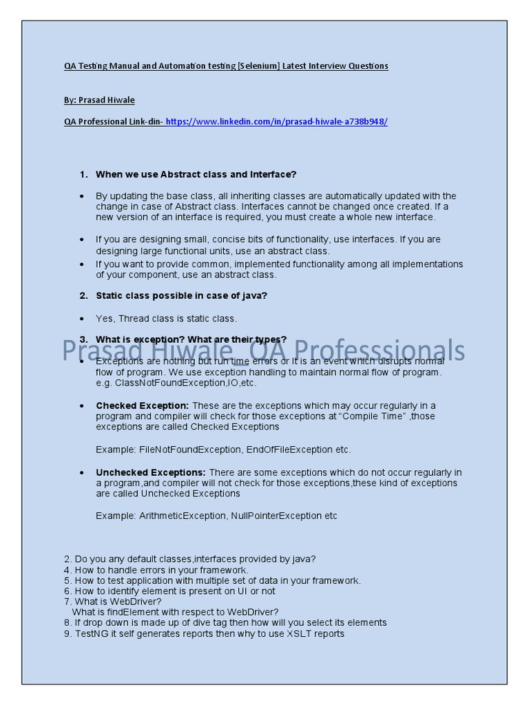 Automation Testing Interview Questions | PDF | Selenium (Software ...