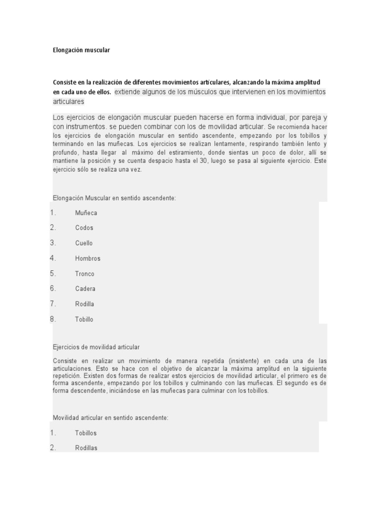Elongación Muscular | PDF | Flexibilidad (anatomía) | Articulación