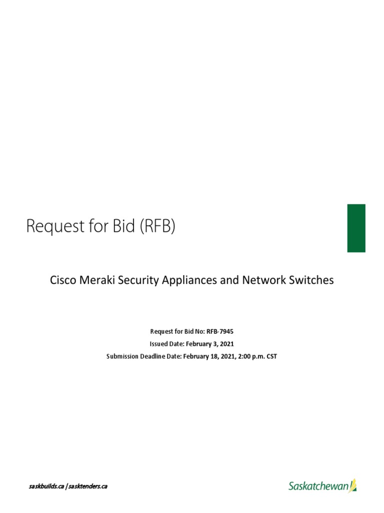 Request For Bid Rfb Cisco Meraki Security Appliances And Network