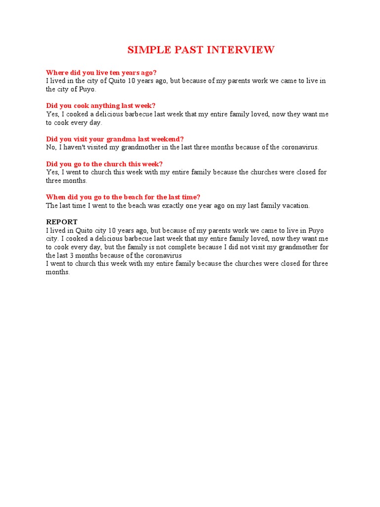 Simple Past Interview: Where Did You Live Ten Years Ago? | PDF