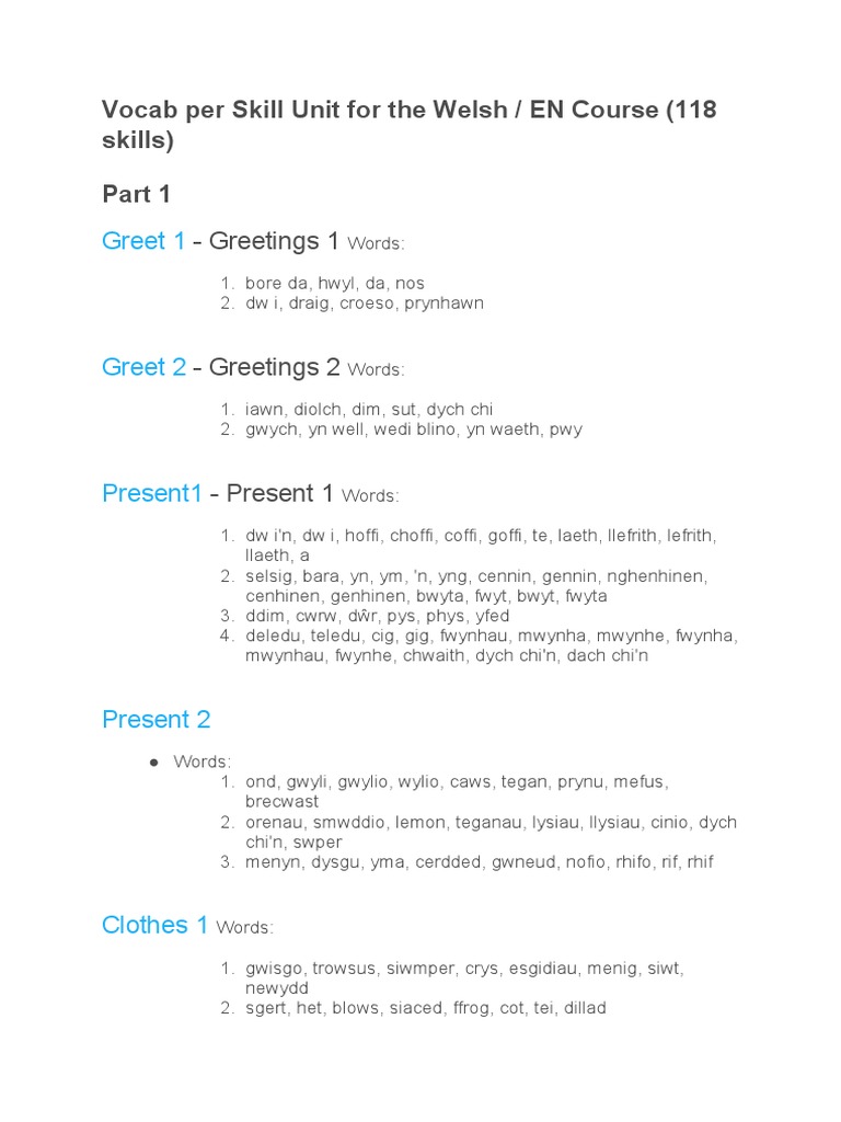 Welsh Duolingo Vocab | PDF