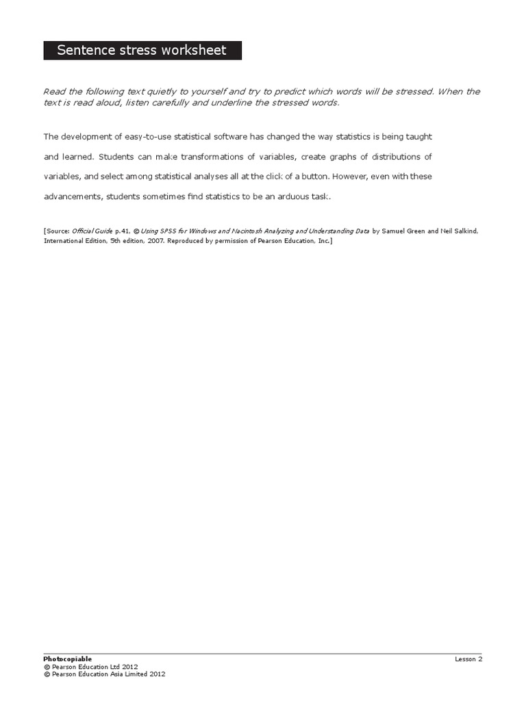 Sentence Stress Worksheet | PDF
