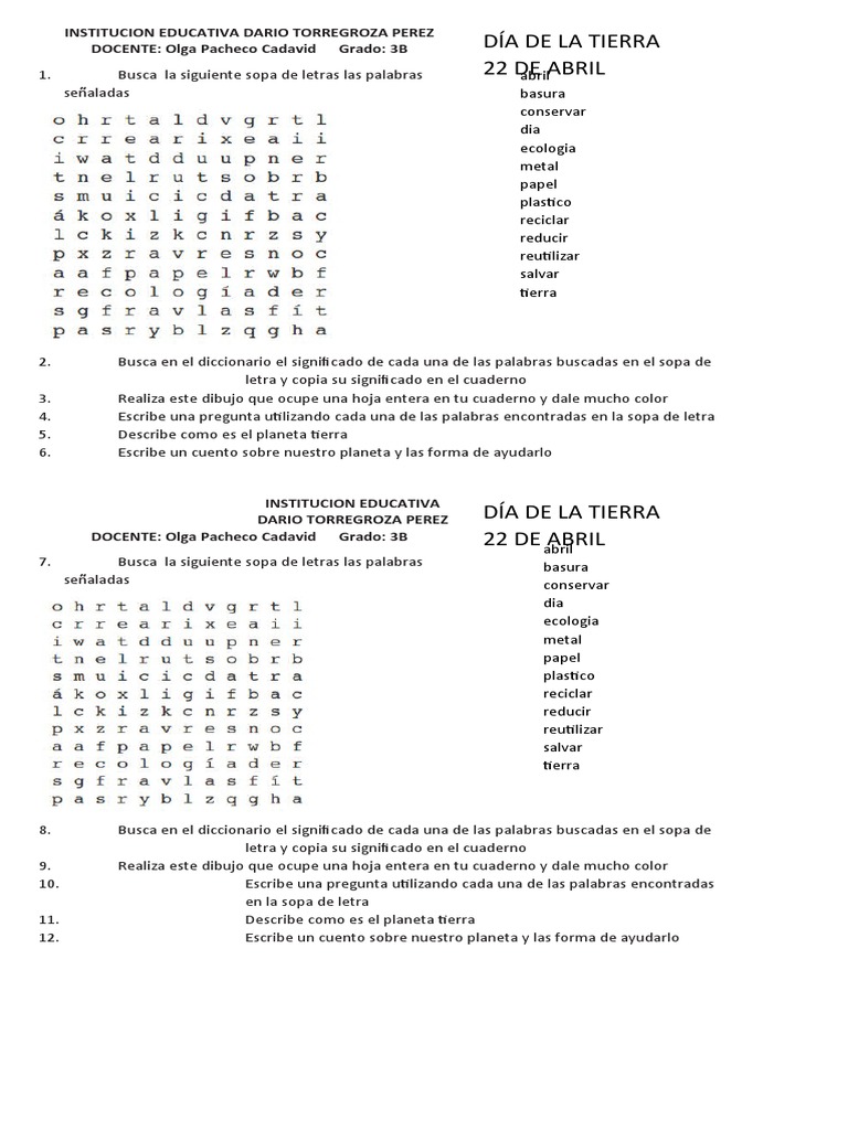 Dia de La Tierra Sopa de Letras | PDF | Residuos | Naturaleza