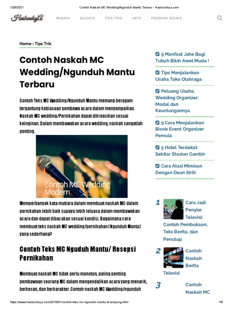 Contoh Naskah MC Wedding - Ngunduh Mantu Terbaru | PDF