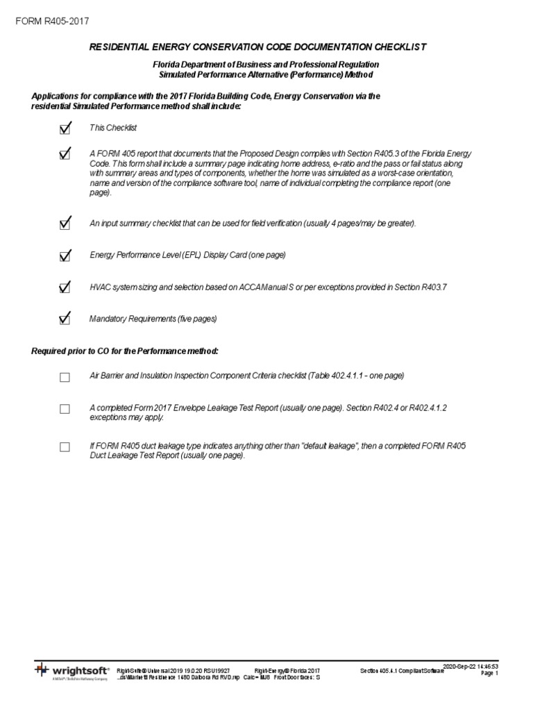 Florida Energy Code Compliance Form R405 | PDF | Building Insulation ...