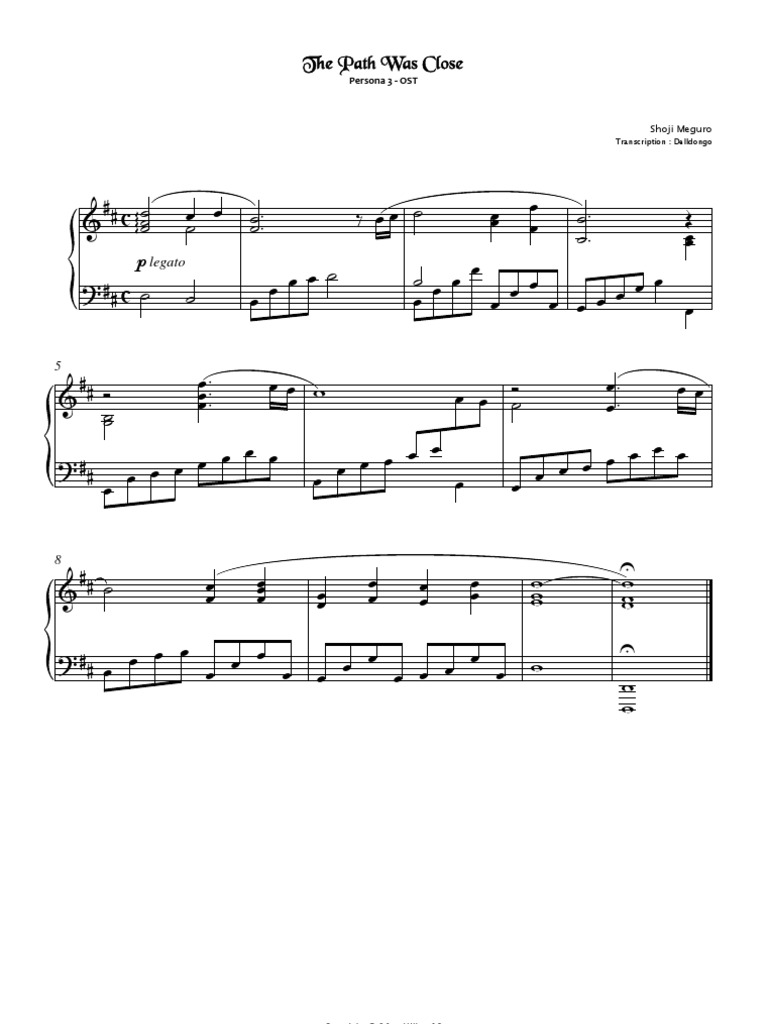 The Path Was Closed (Persona 3 Piano Sheet Music) | PDF | Musical ...