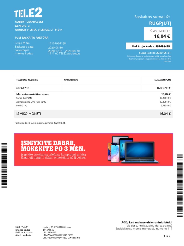 Tele2 Bill 17137934129 | PDF