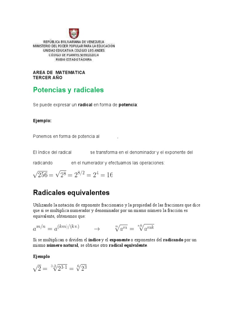 Potencias y Radicales | PDF | Exponenciación | Multiplicación