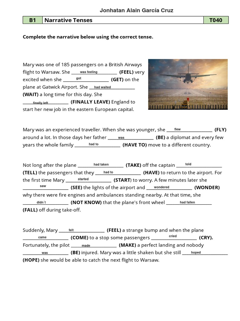 Narrative Tenses - PDF Grammar Worksheet - B1 - T040 | PDF