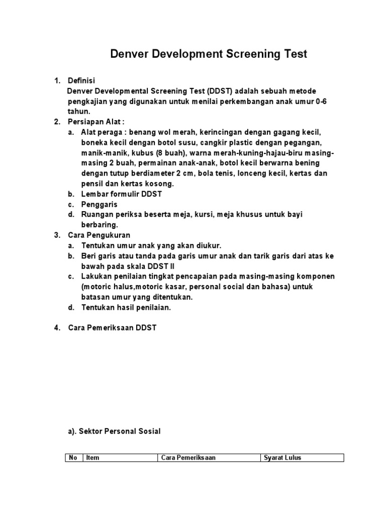 Denver Developmental Screening Test (DDST): Uji Tahap Perkembangan Anak ...