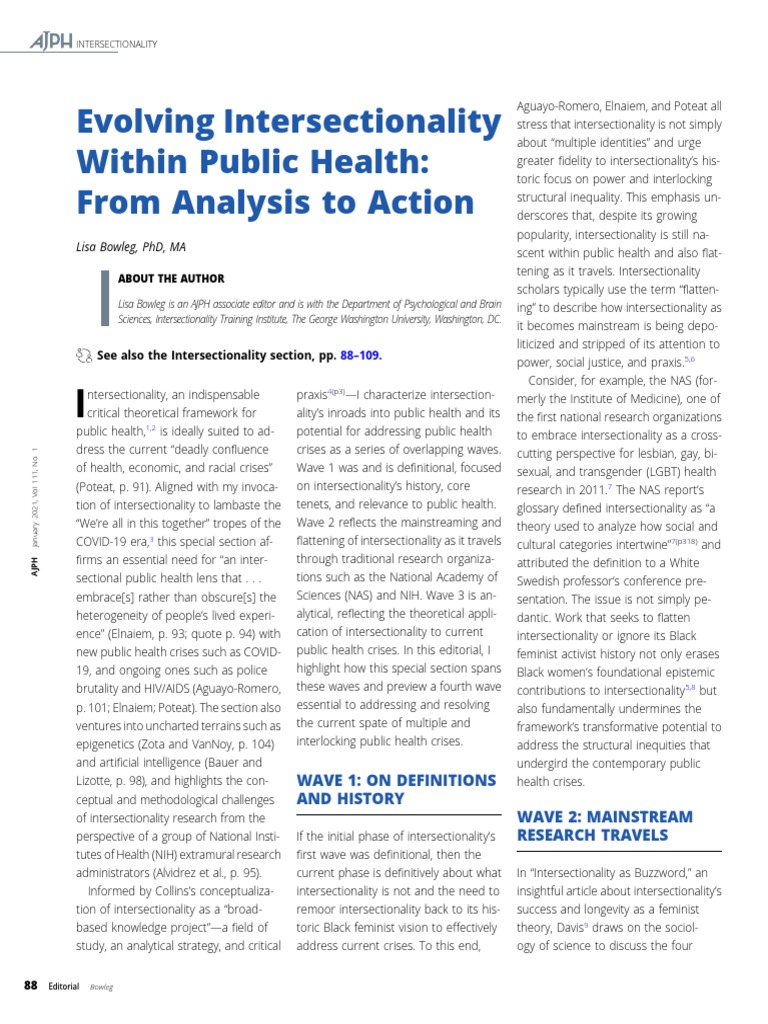 Evolving Intersectionality Within Public Health: From Analysis To ...