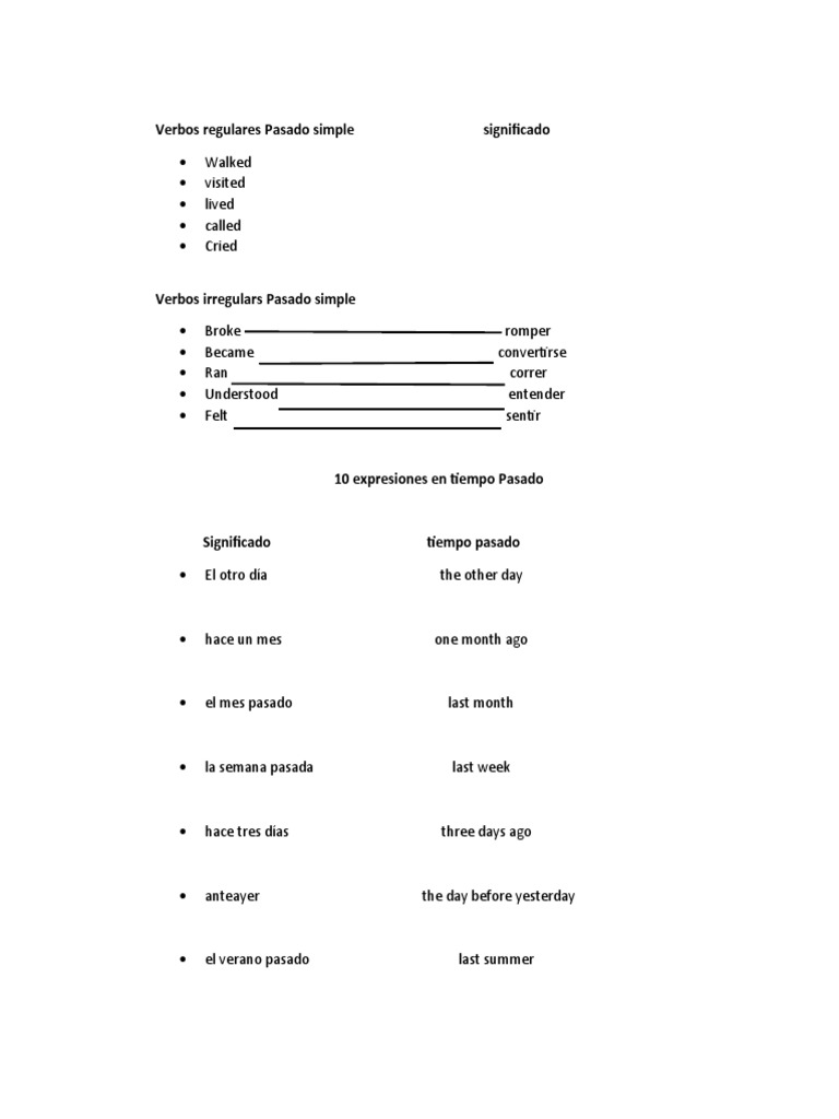 Verbos Regulares Pasado Simple | PDF