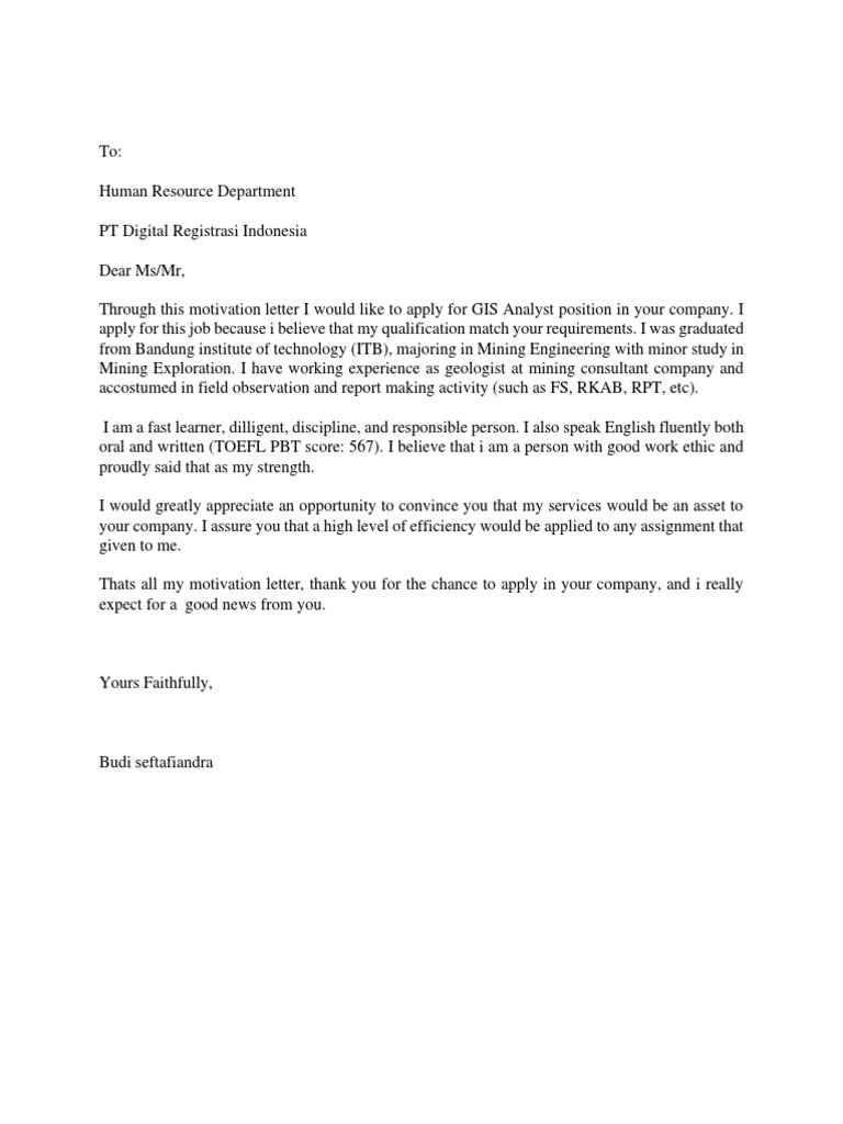 Motivation Letter | PDF | Career & Growth