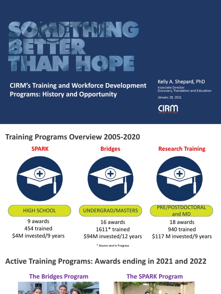 CIRM's Training and Workforce Development Programs: History and ...