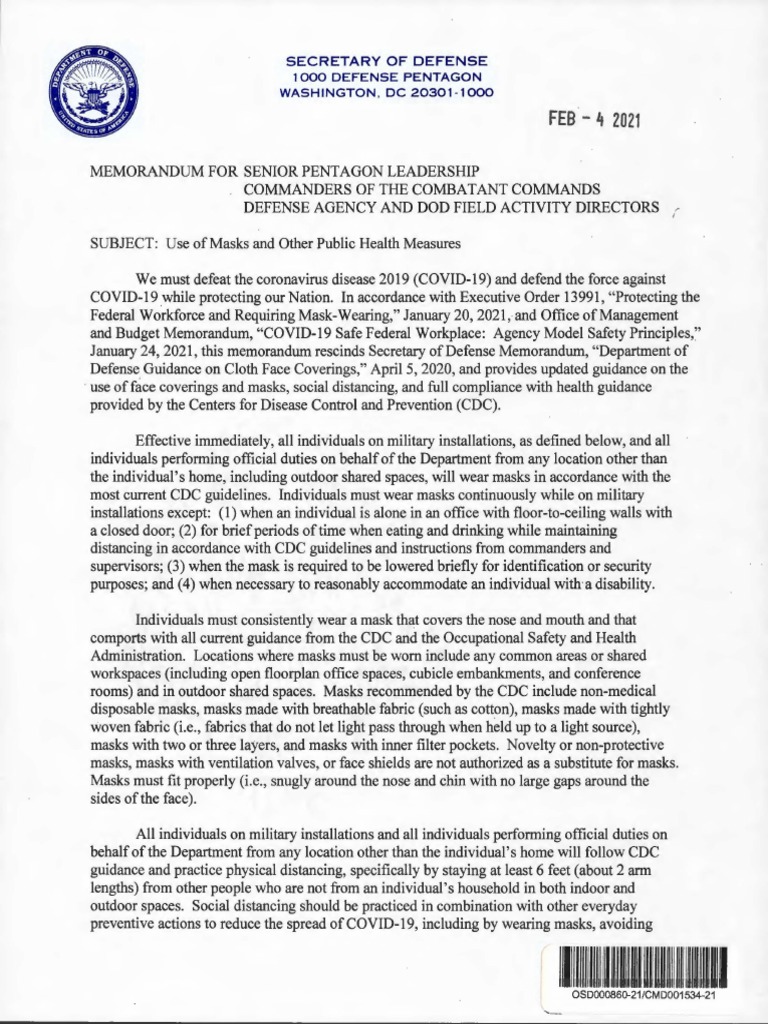 Dod Announces Use of Masks and Other Public Health Measures | PDF ...