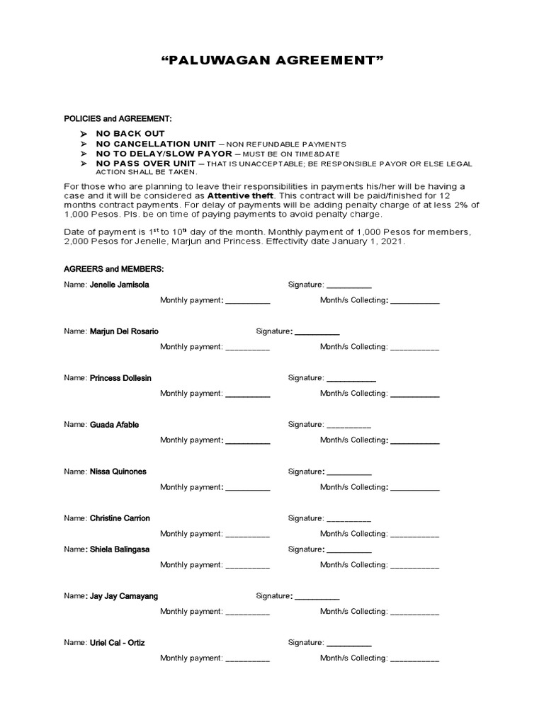 Paluwagan Agreement | PDF