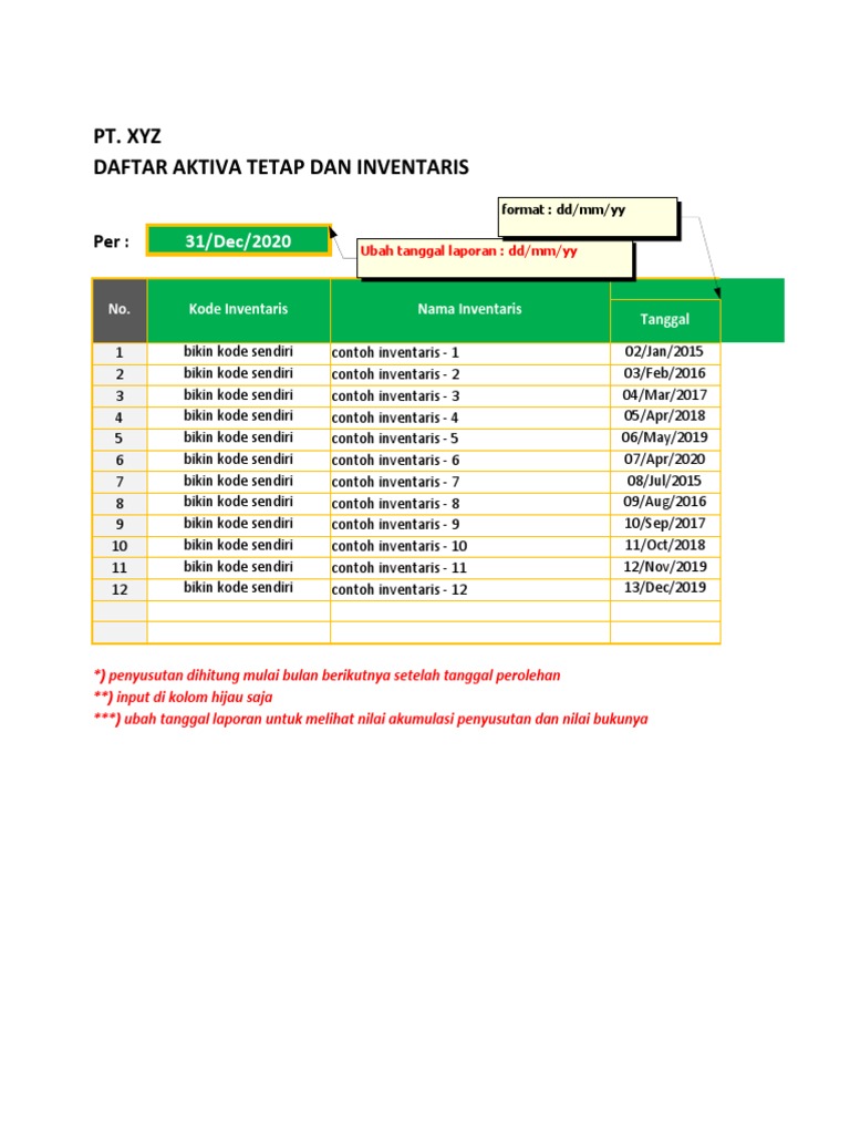 Template Penyusutan Aktiva Tetap Dan Inventaris - NEW | PDF