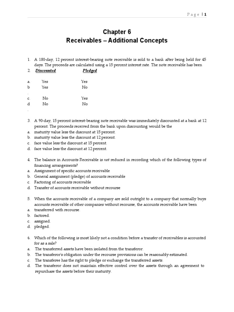 Receivables - Additional Concepts: Discounted Pledged | PDF ...