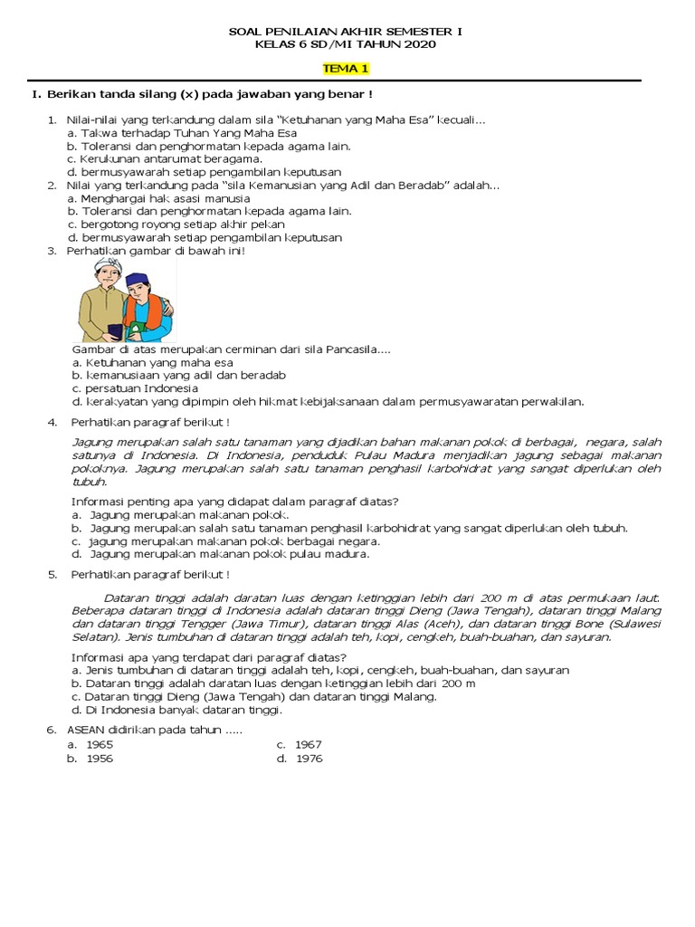 Soal PAS Kelas 6 Sem 1 Tema 1 - Kamimadrasah | PDF