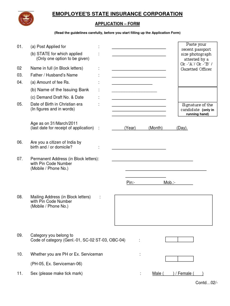 ESI Application Form Guidelines | PDF