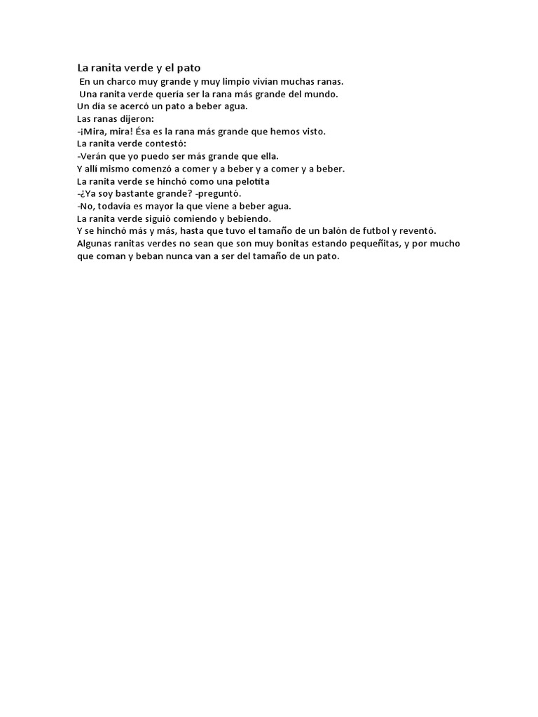 La Ranita Verde y El Pato Cuento | PDF