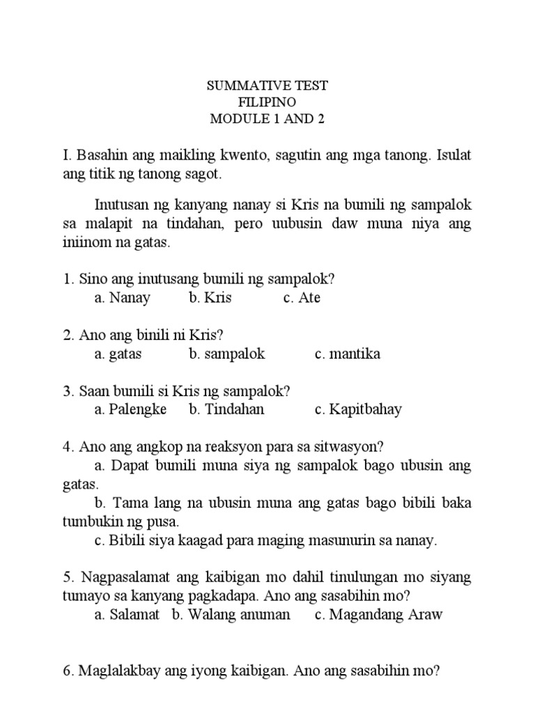 Grade 2 Summative Test | PDF