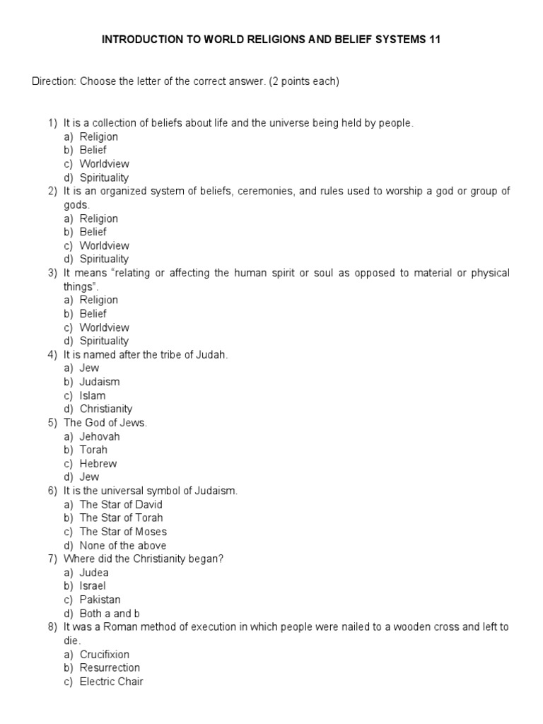 Overview of World Religions Quiz | PDF | Social Science | Philosophy