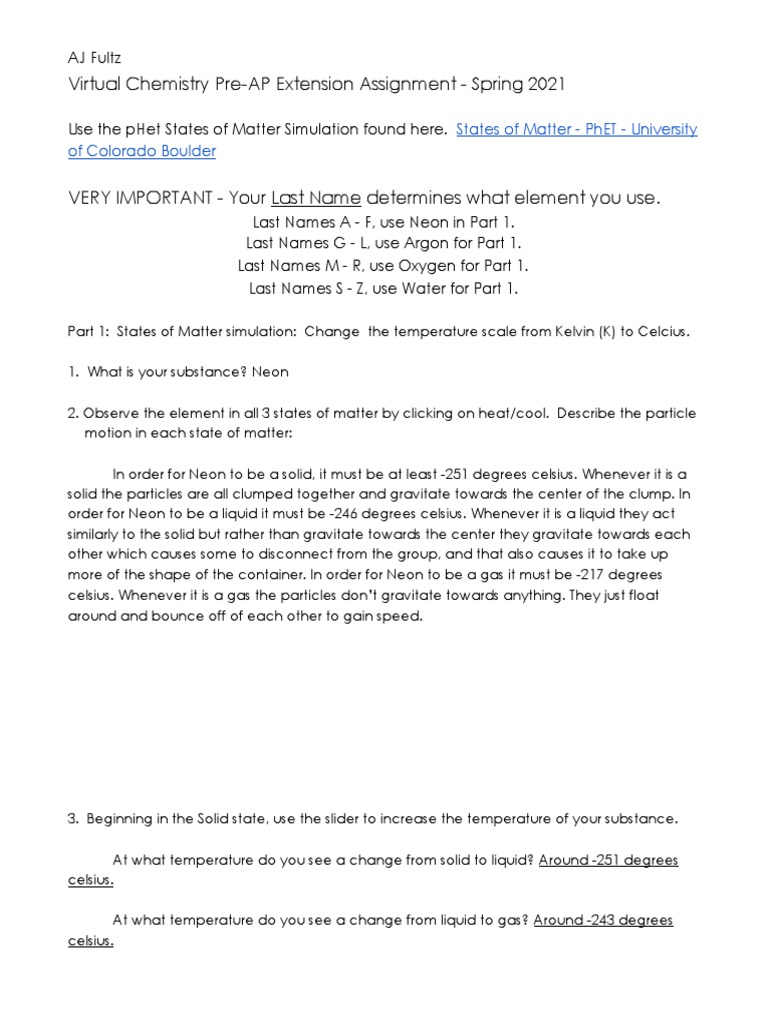 Virtual Chemistry States of Matter Assignment | PDF | Phase (Matter ...
