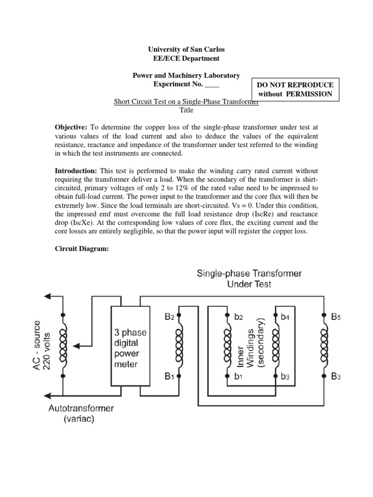 Short Circuit Test On A Single Phase Transformer Pdf Transformer