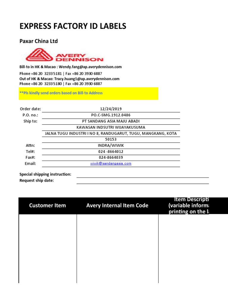 Express Factory Id Labels: Paxar China LTD | PDF | Computing | Business