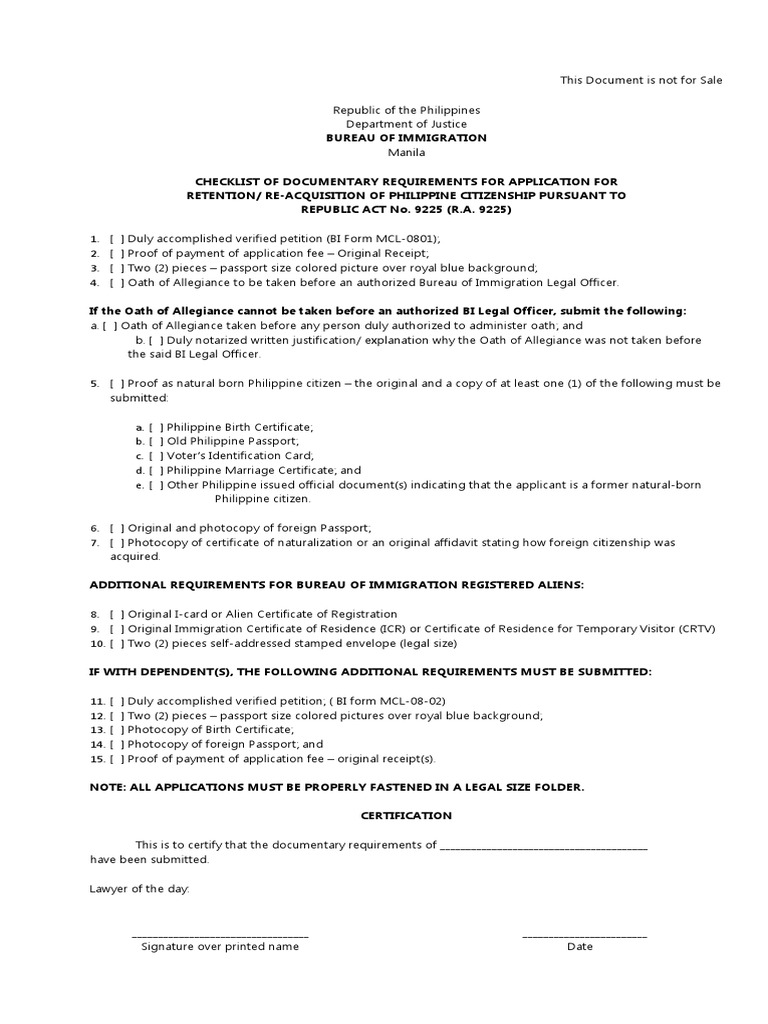 BI MCL DOCS - Checklist-Retention-Re-acquisition PDF | PDF | Affidavit ...
