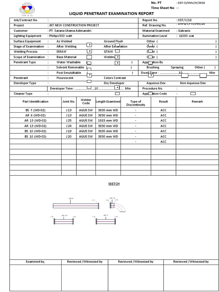 Liquid Penetrant Examination Report | PDF | Welding | Construction