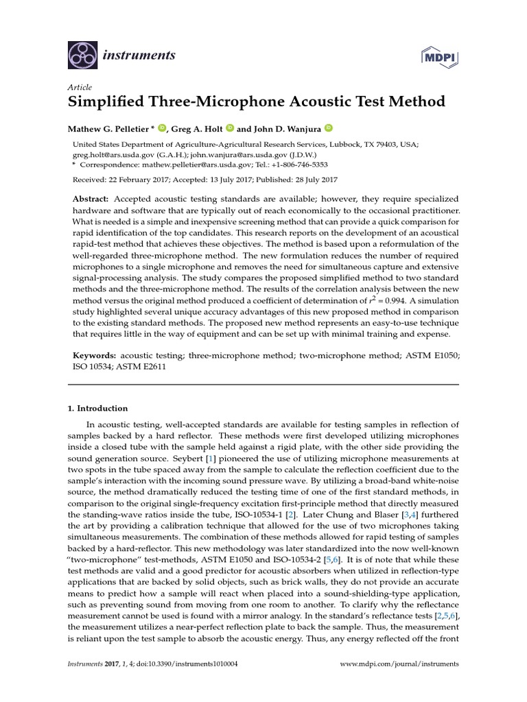 Simplified Three-Microphone Acoustic Test Method: Instruments | PDF ...