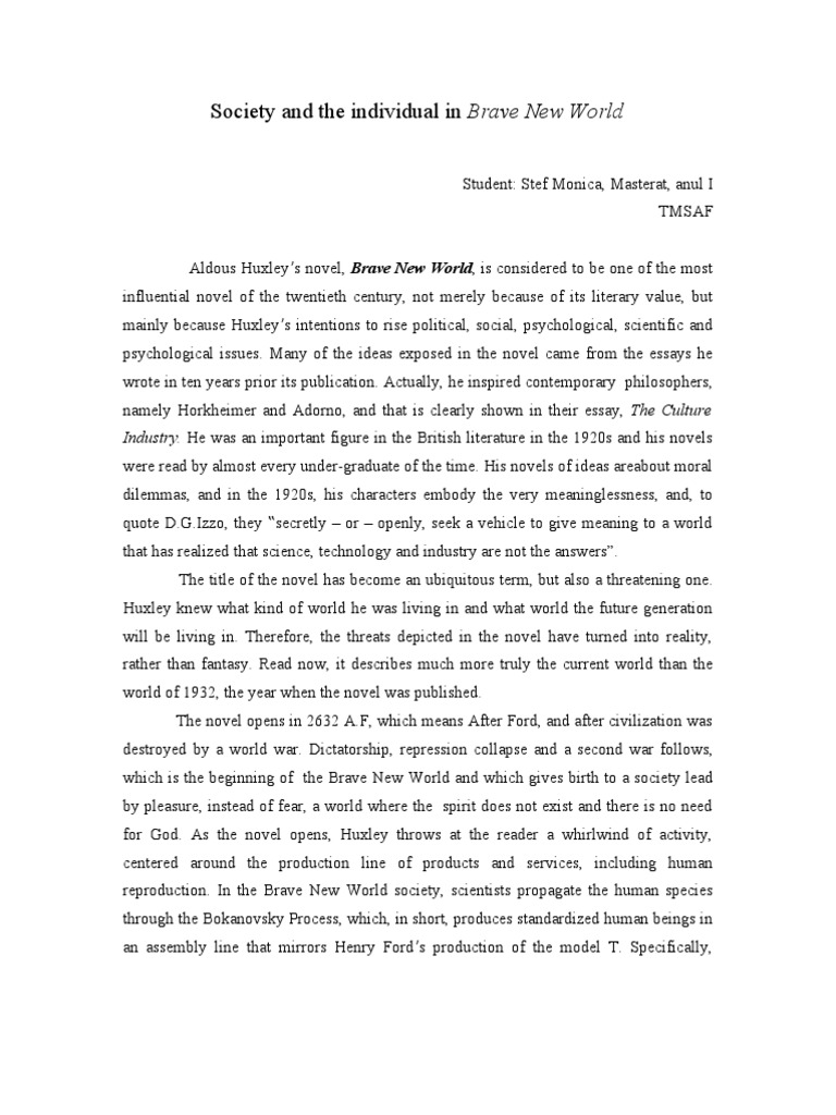 Society and The Individual in Brave New World | PDF