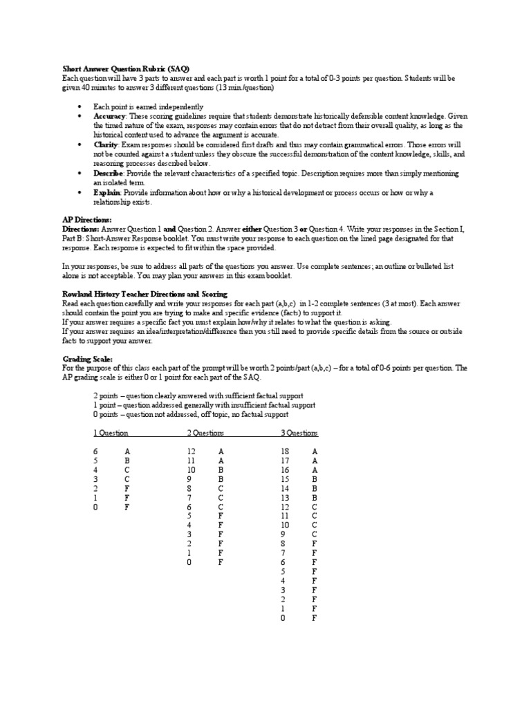 SAQ Rubric 2019 | Download Free PDF | Question | Rubric (Academic)