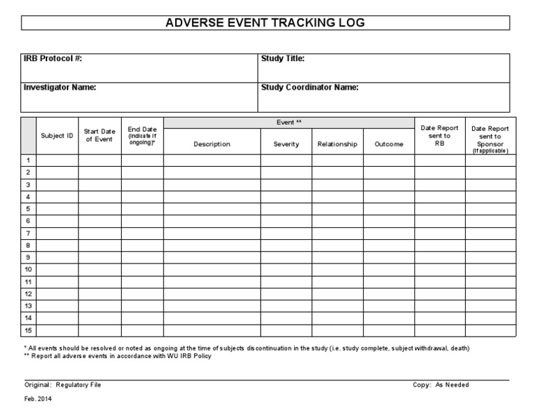 10 Adverse Event Tracking Log | PDF