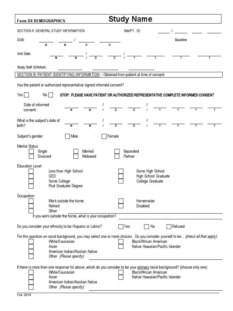 7 - CRF - Demographics - Health History | PDF | Race And Ethnicity In ...